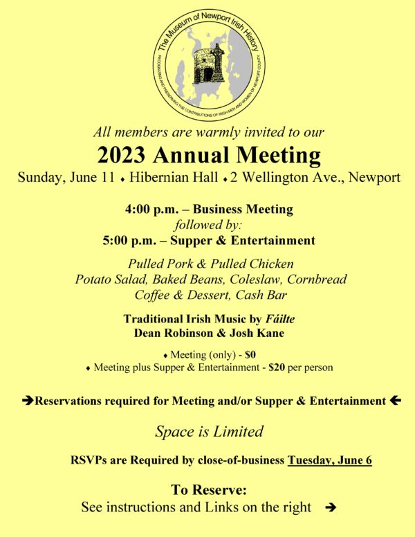 Annual Meeting – May 22, 2022 | Museum of Newport Irish History | Newport, Rhode Island